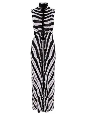 ATTICO Attico Zebra Print Knitted High Neck Maxi Dress