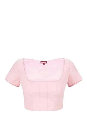 Staud Short Sleeve Square Neck Cropped Top - Pink