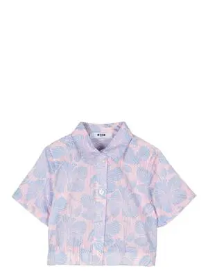 MSGM Cropped Hawaiian Floral Print Shirt - Purple