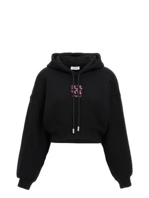 Off-White Logo Embroidered Cropped Hoodie - Black