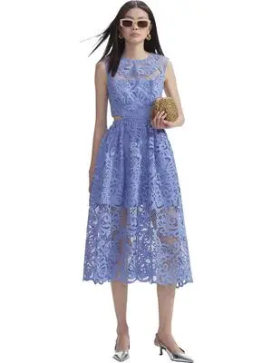 SELF-PORTRAIT Lace Cut-out Detailed Midi Dress - Blue