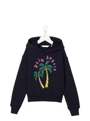 Palm Angels Palm Tree Embroidered Cotton Hoodie - Black