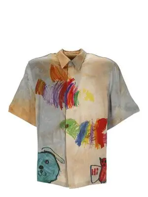 Off-White Cartoon Printed Short-sleeved Shirt - Gray