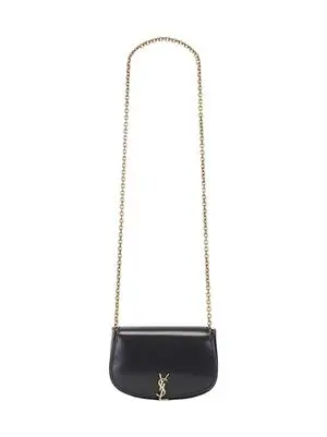 Saint Laurent Logo Plaque Foldover Top Mini Clutch Bag - Black