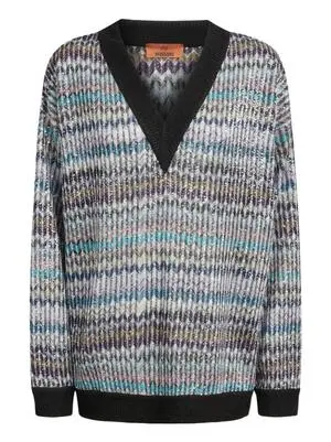 Missoni Sequin Embellished Oversized V-neck Jumper - Black/multicolor