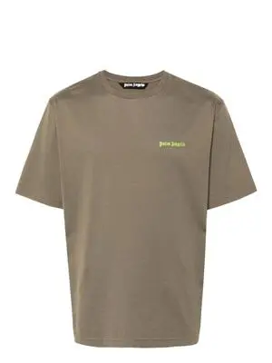 Palm Angels Logo Embroidered Crewneck T-shirt - Gray