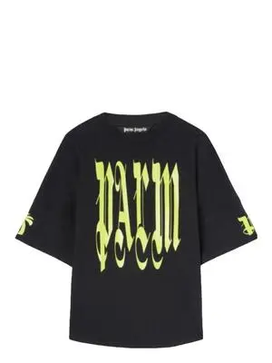 Palm Angels Gothic Logo Printed Crewneck T-shirt - Black