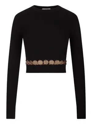 Rabanne Ribbed-knit Stud Embellished Cropped Top - Black