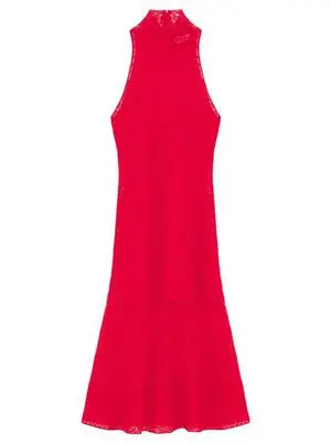 Alexander McQueen Spider Lace High Neck Midi Dress - Red