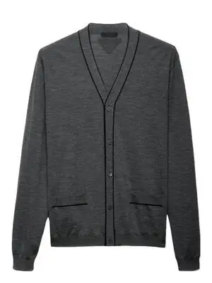 Prada Wool Cardigan With Logo Detail - Slate Grey
