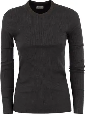 Brunello Cucinelli Monili Embellished Ribbed Knit Jumper - Black