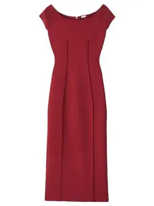 JOSEPH Cap Sleeve Fitted Dress With Boat Neckline And Gold-tone Back Zip - Cherry