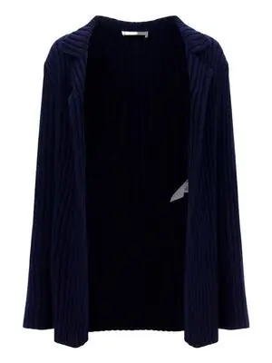 Chloé Ribbed Knit Cardigan With Lapel - Black