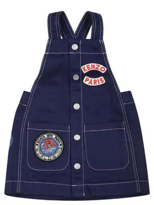 Kenzo Logo-appliquéd Cotton Dungaree Dress - Blue