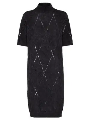 Brunello Cucinelli Sequin Embellished Roll-neck Midi Dress - Dark Gray
