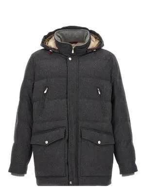 Brunello Cucinelli Long Sleeve Hooded Jacket With Zipper And Button Closure - Grey