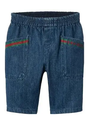 Gucci Denim Pants With Web Embroidery - Blue