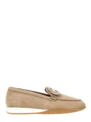 Hogan Suede Slip-on Sneakers With H Accessory - Nude