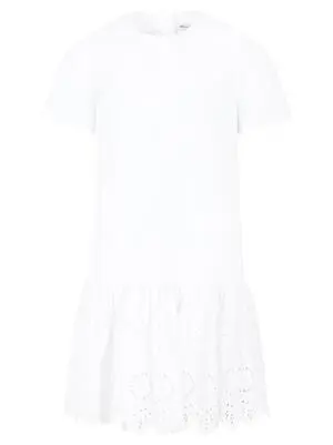 Dolce & Gabbana Short Sleeve Poplin Dress With Ruffled Details - White