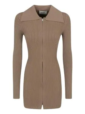 Nanushka Ribbed Knit Long Sleeve Zip Up Cardigan - Brown