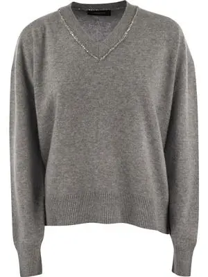 Fabiana Filippi V-neck Sequined Knit Jumper - Gray
