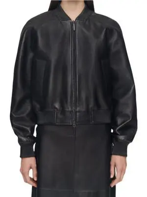 JOSEPH Quinn Soft Nappa Leather Bomber Jacket - Black