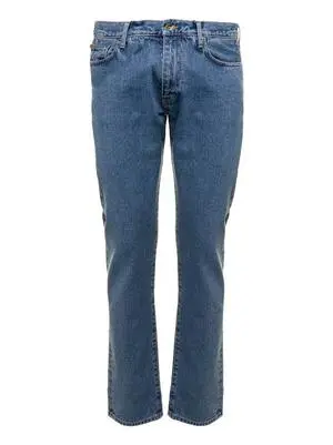 Off-White Logo Print Straight Leg Jeans - Blue