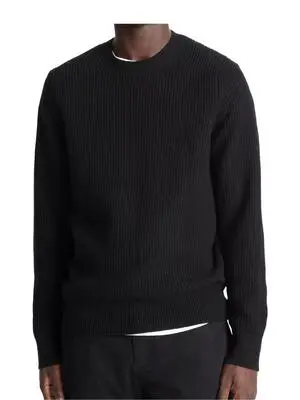 Vince Crew Neck Sweater With Rib Knit Trim - Black