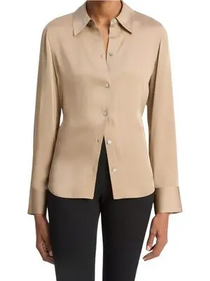 Vince Silk Blend Shirt With Classic Collar And Long Sleeves - Nude