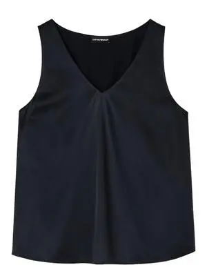 Emporio Armani V-neck Sleeveless Satin Tank Top - Black