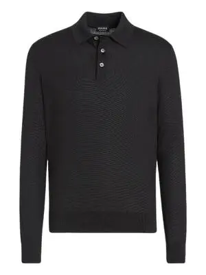 Zegna Long-sleeved Polo Shirt - Black