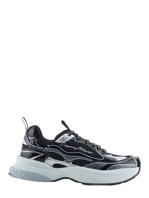 Emporio Armani Patent-leather Striped Sneakers - Black/silver