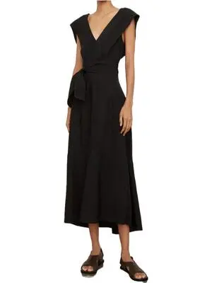 Vince V-neck Sleeveless Midi Dress - Black