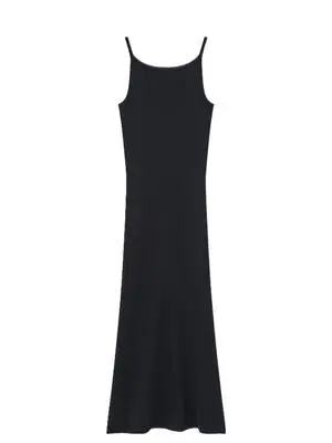 JOSEPH Ribbed Maxi Dress With Square Neckline And Slit - Black