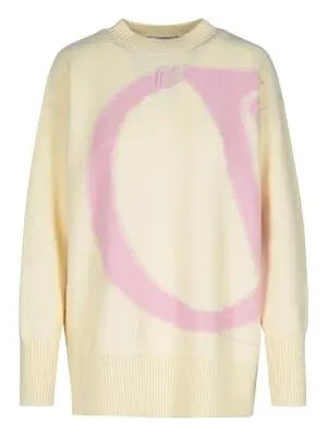 Off-White Ribbed Crewneck Long-sleeved Jumper With Embroidered Logo - Nude