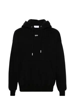 Off-White Logo Embroidered Drawstring Hoodie - Black