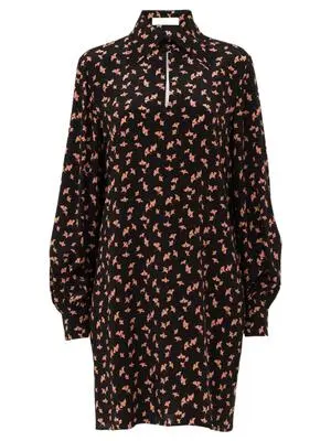Chloé Long-sleeved Mini Dress With Ginkgo Print - Black