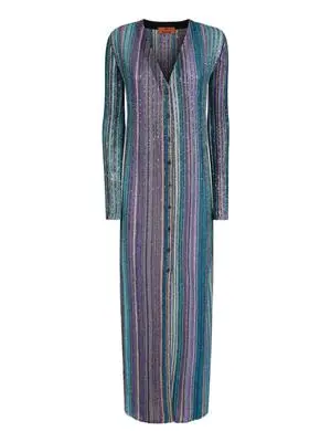 Missoni Sequinned Pleated Knit Long Cardigan - Blue