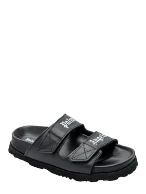 Palm Angels Logo-print Leather Slides - Black