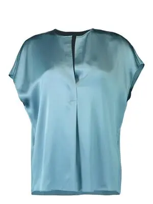 Vince Silk Blouse With V-neck And Straight Hem - Blue