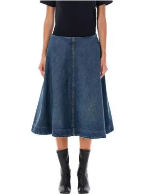 KHAITE Khaite Flared Denim Midi Skirt