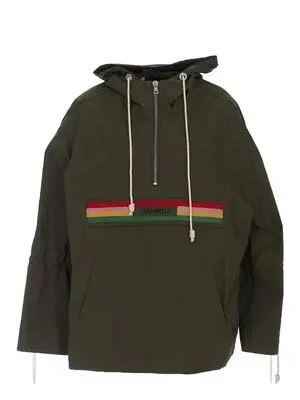 Palm Angels Striped Hooded Jacket - Black