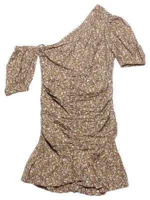 Isabel Marant Étoile Asymmetrical Floral Print Ruched Dress - Brown