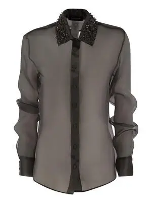 Fabiana Filippi Embellished Semi-sheer Shirt - Black