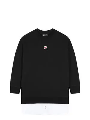 Dkny Under-layered Hem Logo Print Sweatshirt-dress - Black
