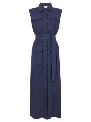 P.a.r.o.s.h Sleeveless Collared Belted Maxi Dress - Blue