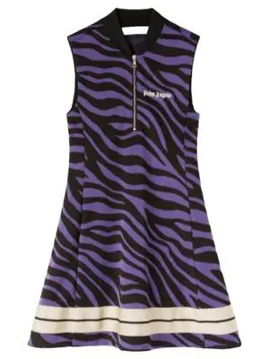 Palm Angels Zebra Print Zip-up Mini Dress - Black