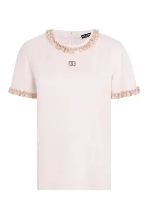 Dolce & Gabbana Logo Embroidered Ruffle T-shirt - Pink