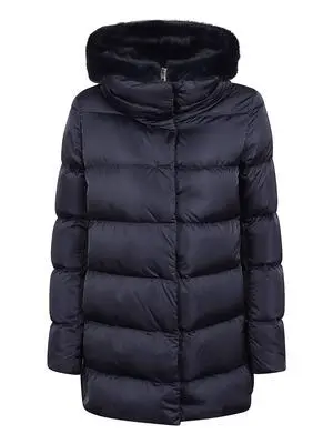 Herno Hooded Quilted Down Coat With Fur Trim - New Blu