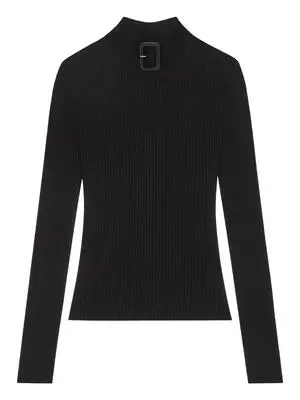 COURREGES Rib Knit Sweater With Buckle Detail - Black